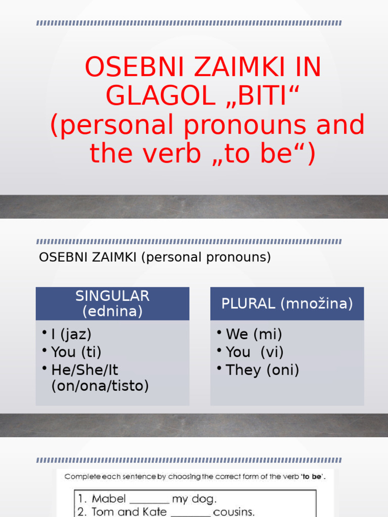 Osebni Zaimki in Glagol Biti | PDF