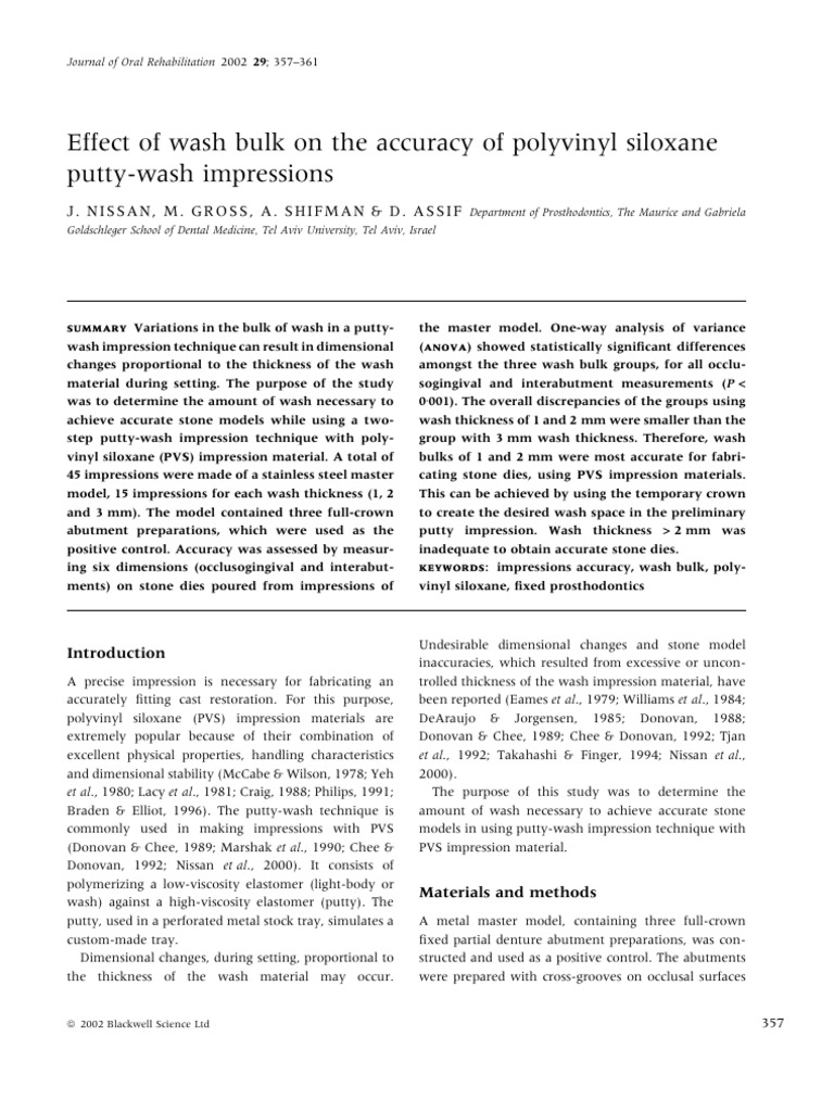 Effect of Wash Bulk On The Accuracy of Polyvinyl Siloxane Putty-Wash Impressions | PDF ...