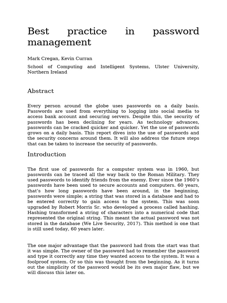 Best Practice in Password Management | PDF | Password | Authentication