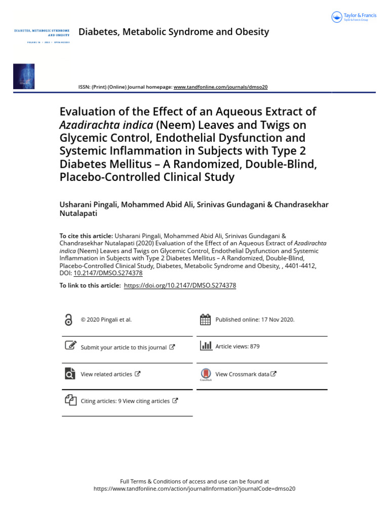 Evaluation of The Effect of An Aqueous Extract of Azadirachta Indica ...