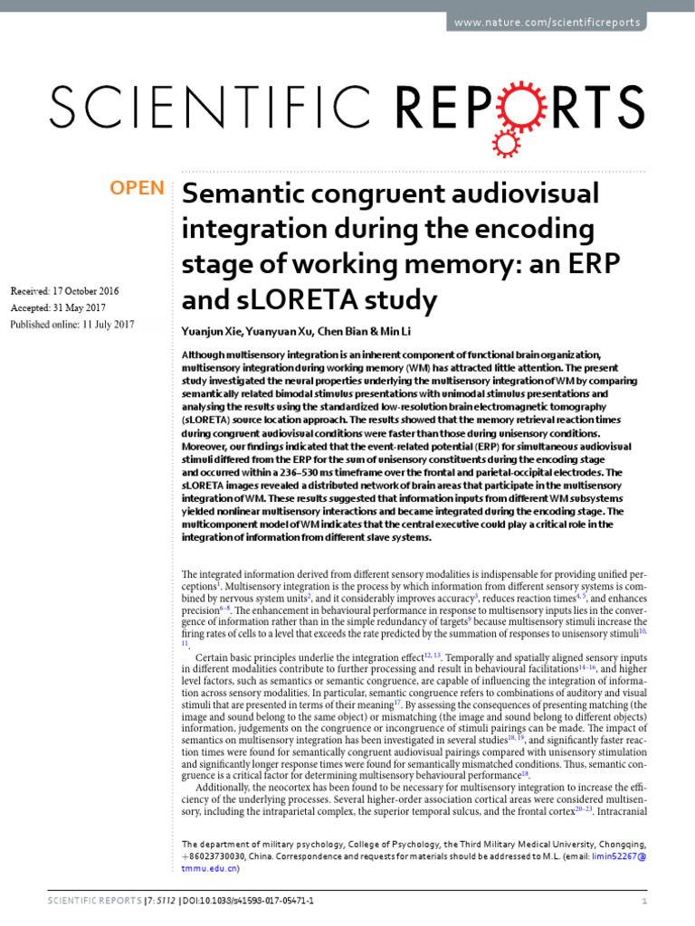 Semantic Congruent Audiovisual Integration During The Encoding Stage of ...