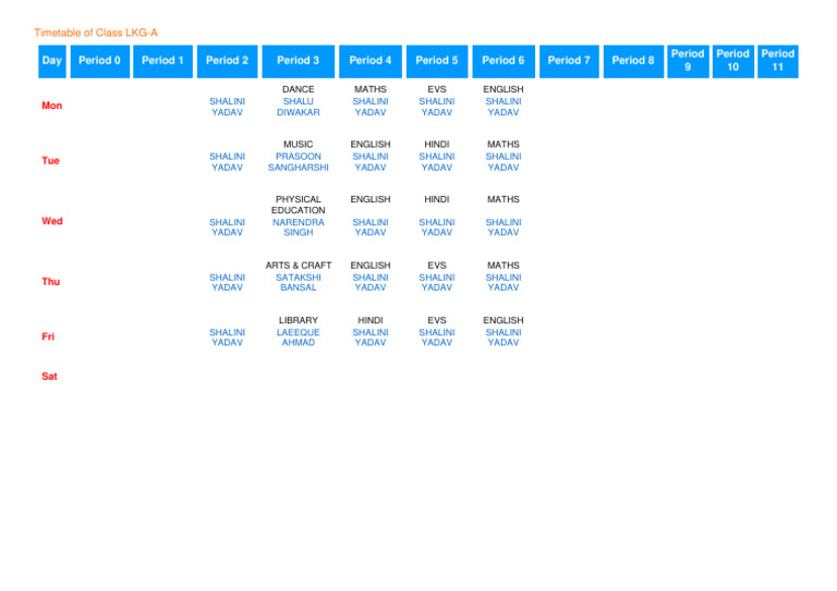 Timetable LKG A 3 | PDF