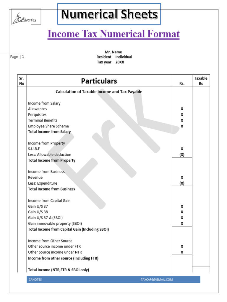 Summary Sheet Numerical | PDF | Taxes | Capital Gain