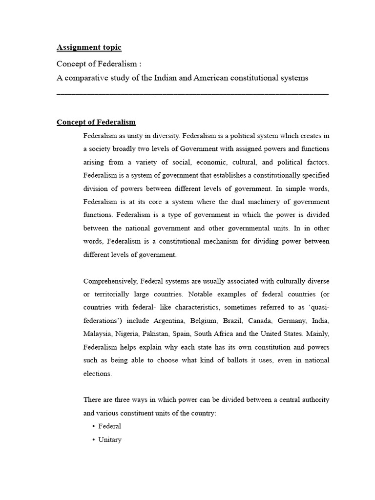 Assignment Concept of Federalism | PDF | Federalism | Federation