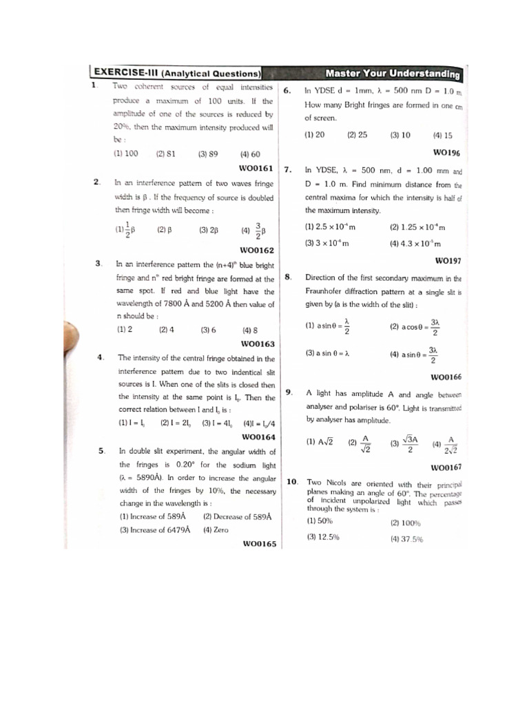 Wave Optics Worksheet 3 | PDF