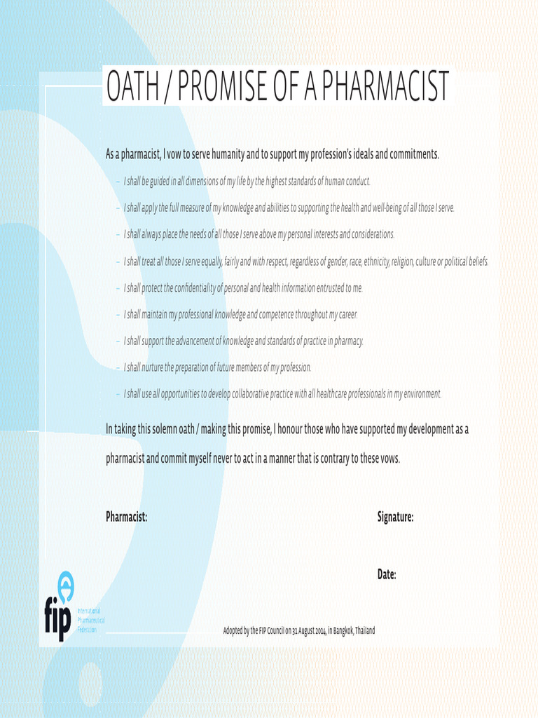 Oath / Promise of A Pharmacist | PDF
