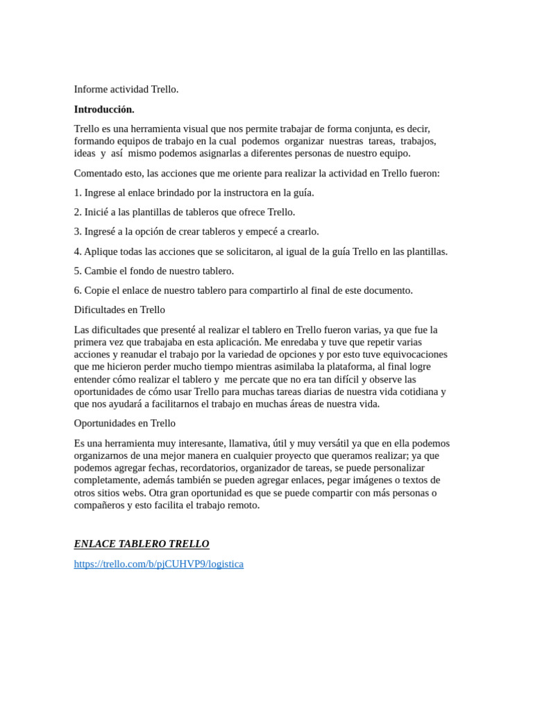 Informe Actividad Trello | PDF | Crecimiento personal y profesional | Arte