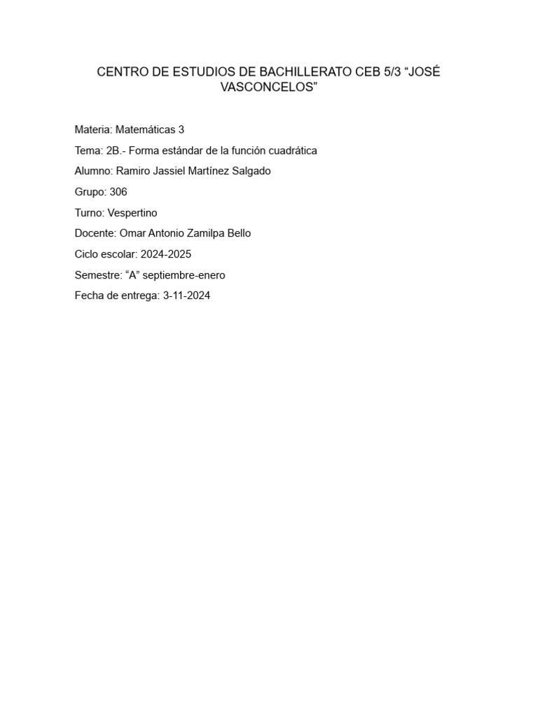 Forma Estandar de La Funcion Cuadratica | PDF