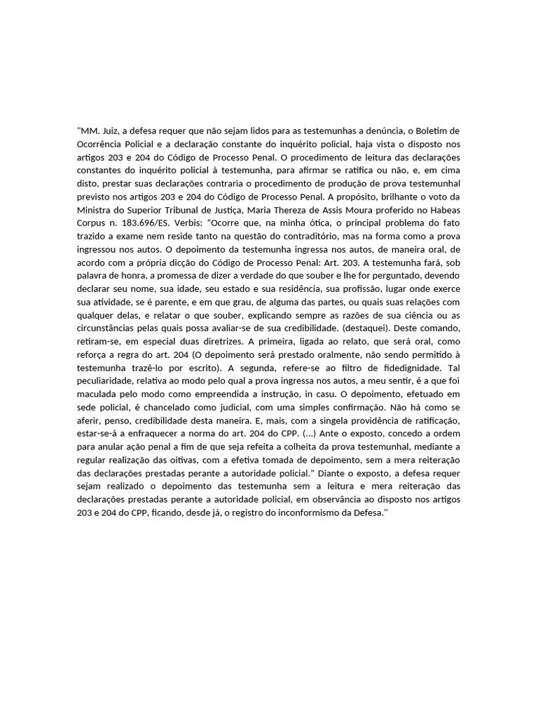 Requerimento Art. 203 e 204 CPP | PDF | Prova (jurídico) | Justiça