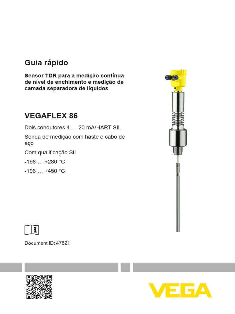PT Guia Rápido VEGAFLEX 86 Dois Condutores 4 Ƒ 20 MA HART Sonda de ...