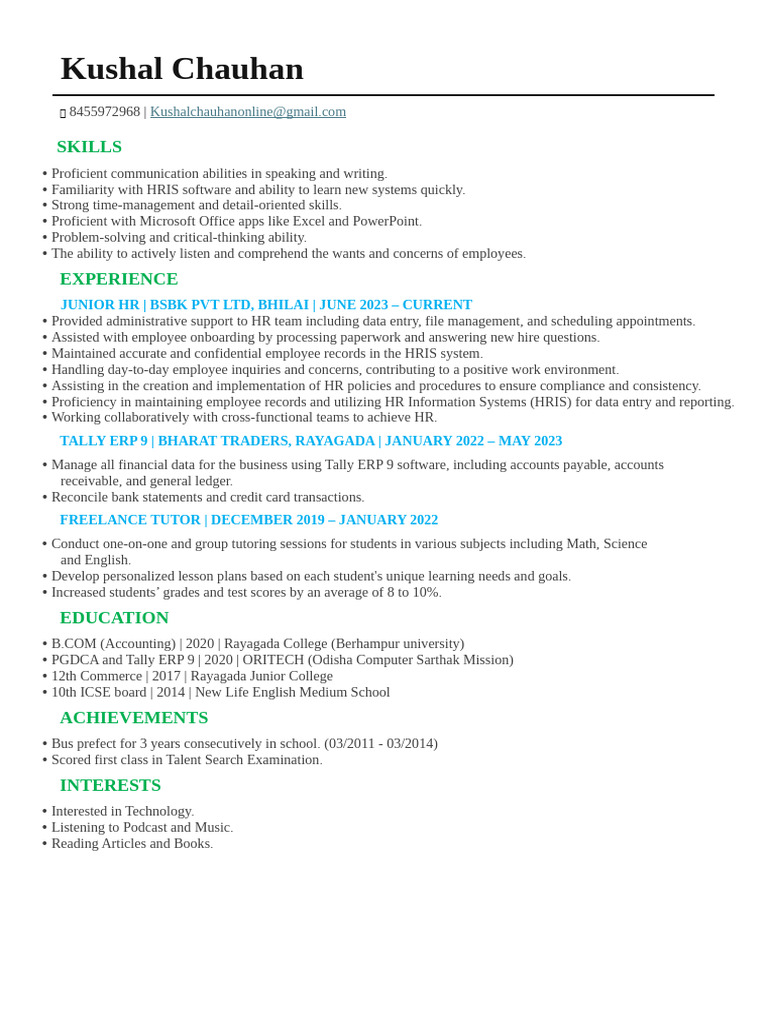 Kushal Chauhan Resume | PDF