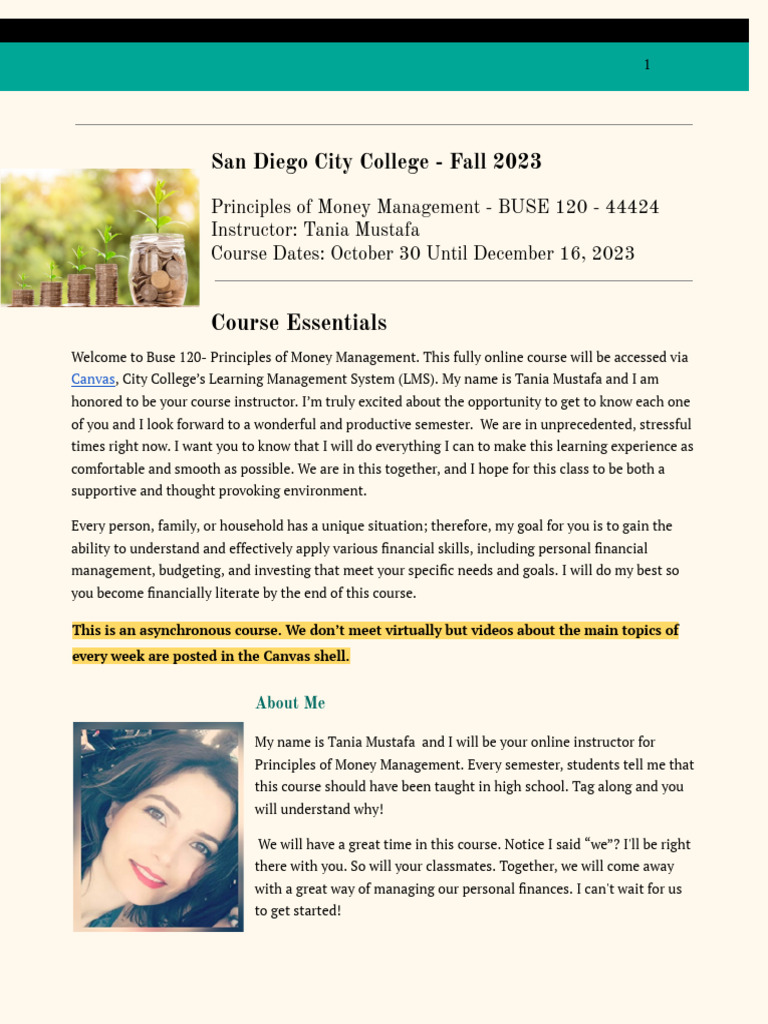 Buse 120 Syllabus - Fall 2023 - Online - 6 Weeks - CRN 44424 | PDF ...