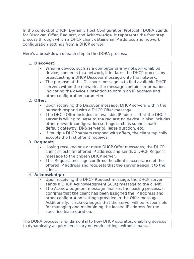 Dora in DHCP | PDF | Ip Address | Networking Standards