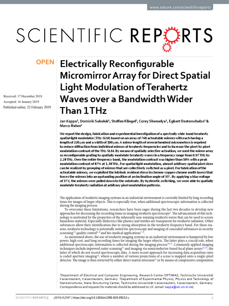 Electrically Reconfigurable Light Modulation of Terahertz Waves Over A ...