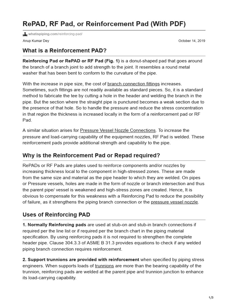 RePAD RF Pad or Reinforcement Pad With PDF | PDF | Pipe (Fluid ...