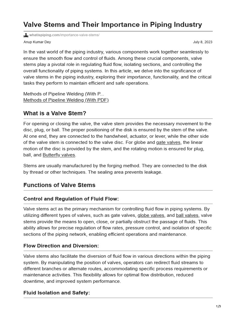 Importance of Valve Stems in Piping | PDF | Valve | Mechanical Engineering