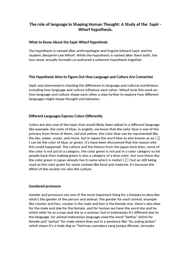 The Role of Language in Shaping Human Thought | PDF | Linguistics ...