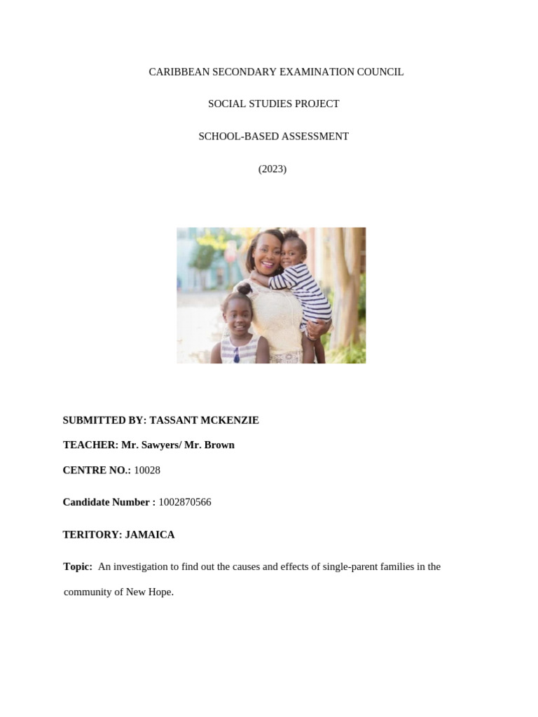 SBA-social studies) 123 | PDF | Single Parent | Survey Methodology