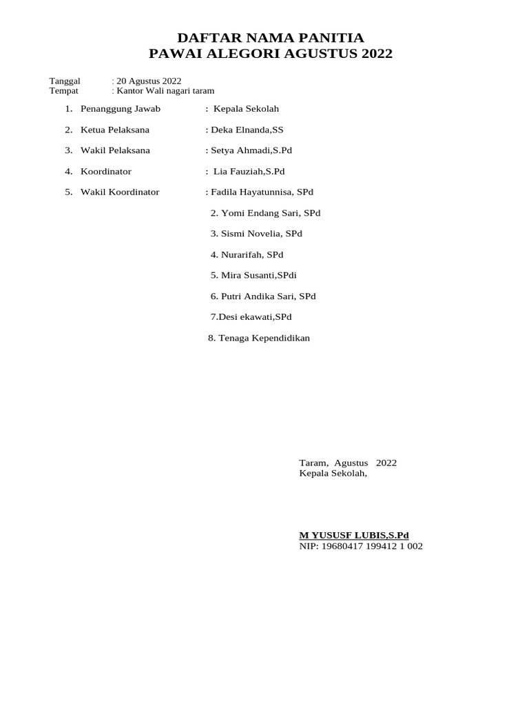 Daftar Nama Panitia Pawai | PDF