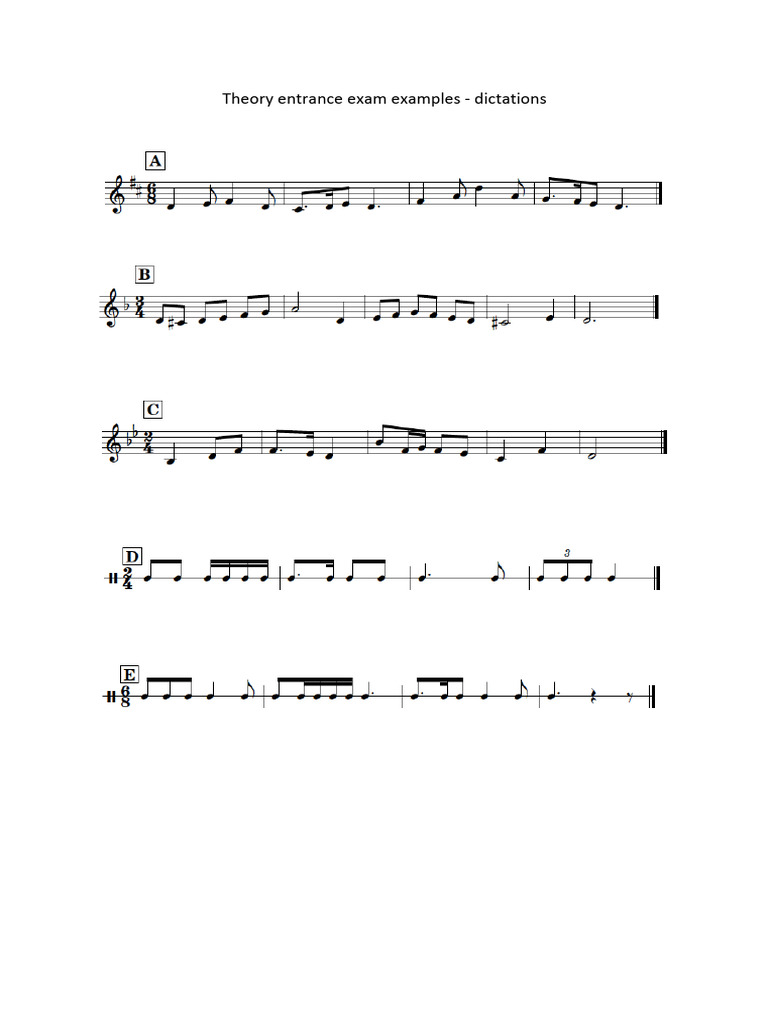 Theory Entrance Exam Examples Dictations - Solutions | PDF