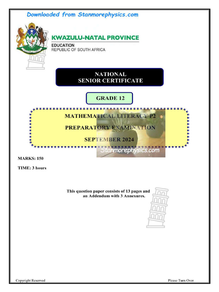 KZN Maths Literacy Grade 12 September 2024 P2 and Memo | PDF