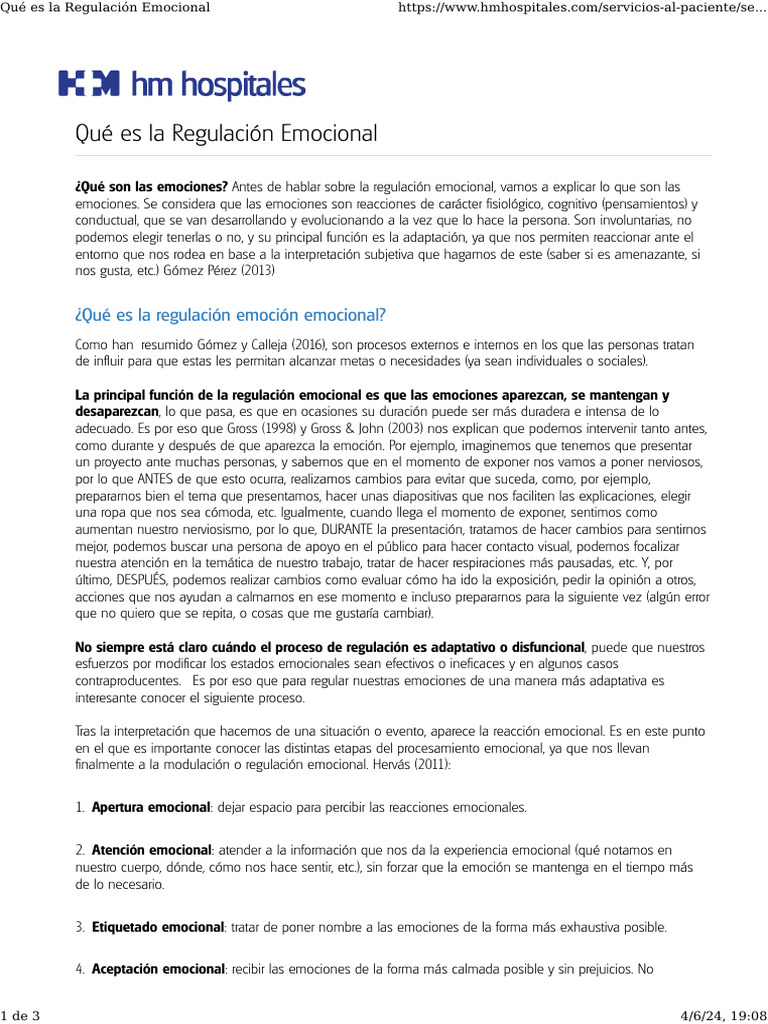 Regulación Emocional: Claves y Proceso | PDF | Las emociones ...