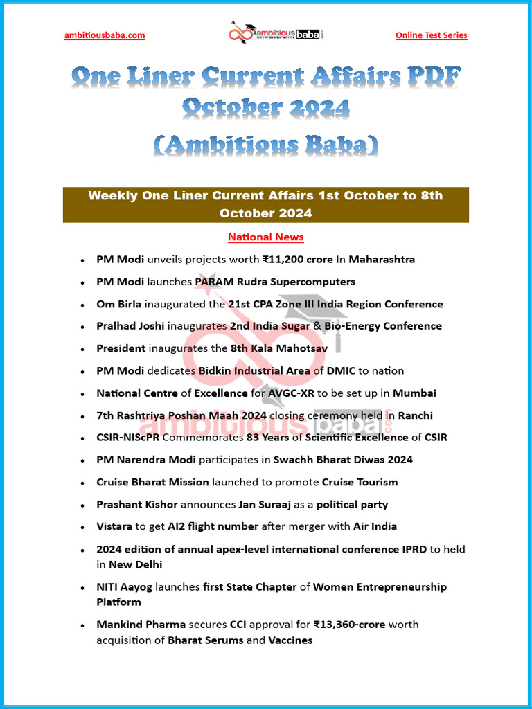 Oneliners October 2024 Ambitious Baba | PDF | Narendra Modi