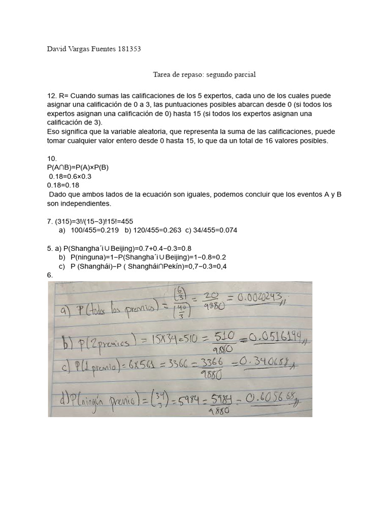 Tarea de Repaso - Segundo Parcial | PDF | Ciencia y matemáticas