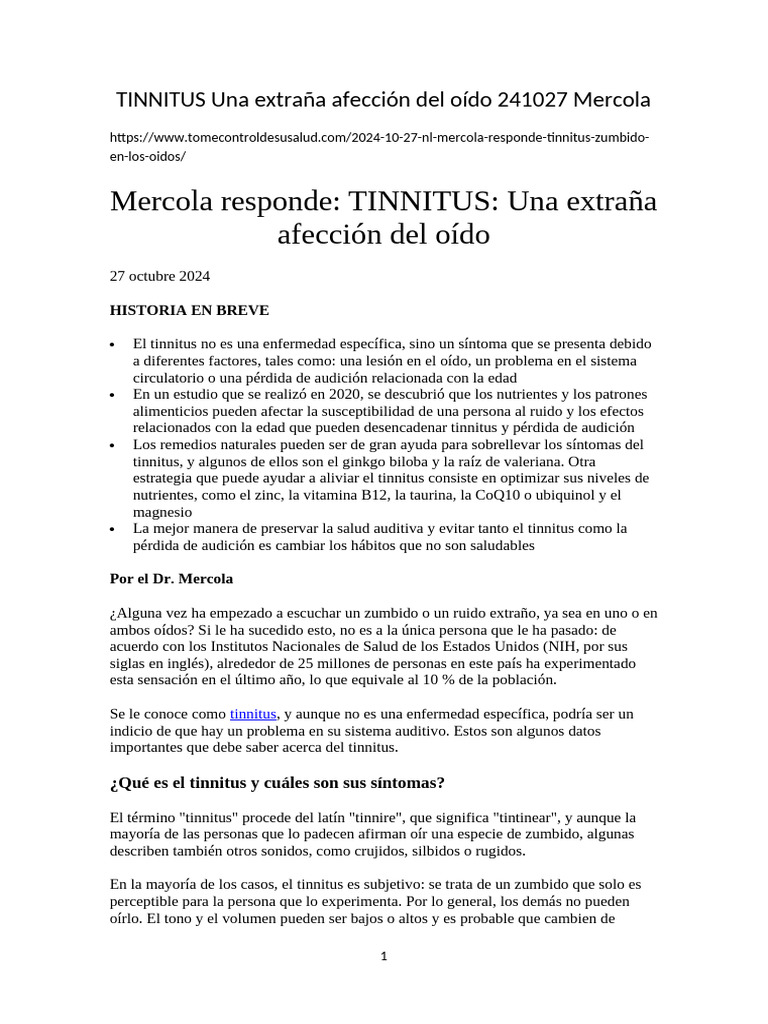 Tinnitus: Causas y Tratamientos Efectivos | PDF | Tinnitus | Escuchando
