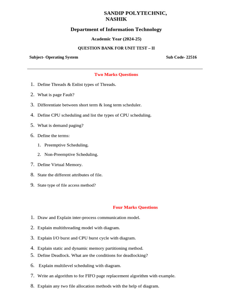 Osy questions | PDF | Scheduling (Computing) | Concurrency (Computer Science)