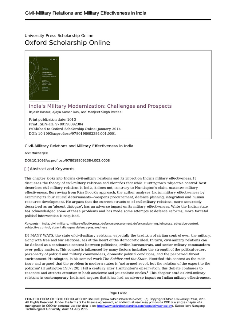 Civil Military Relations and Military Ef | PDF | Military