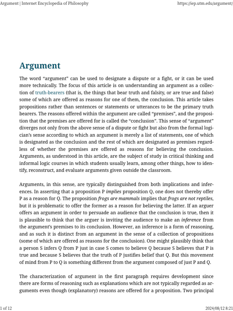 Argument _ Internet Encyclopedia of Philosophy | PDF | Argument | Deductive Reasoning