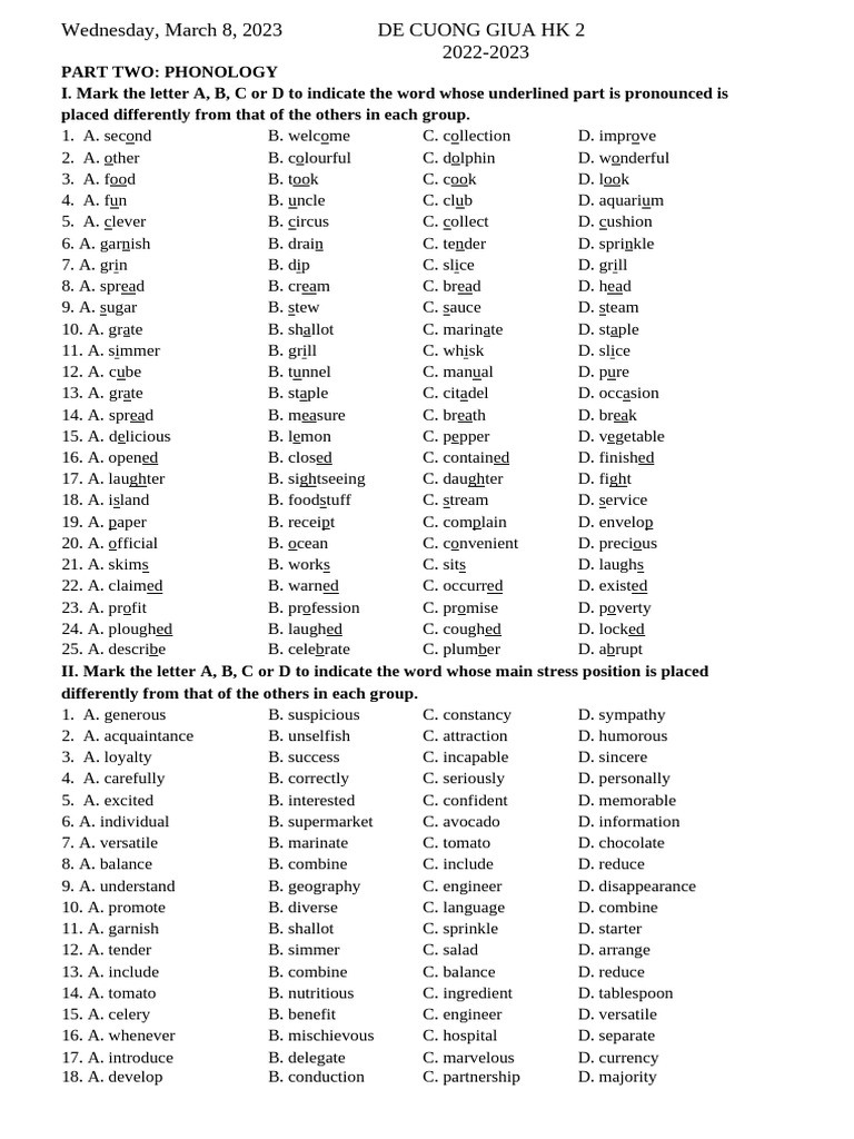 De Cuong Giua Hk2 2022-2023 | PDF | Adolescence | English Language