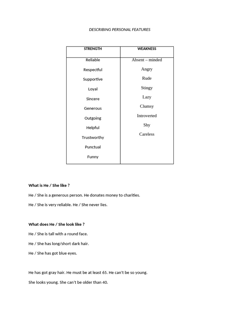 Describing personal features and making conclusions | PDF