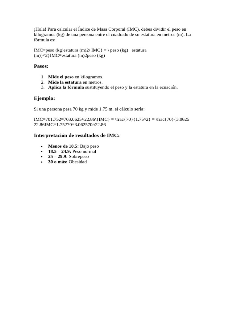 Calculo Del Imc | PDF