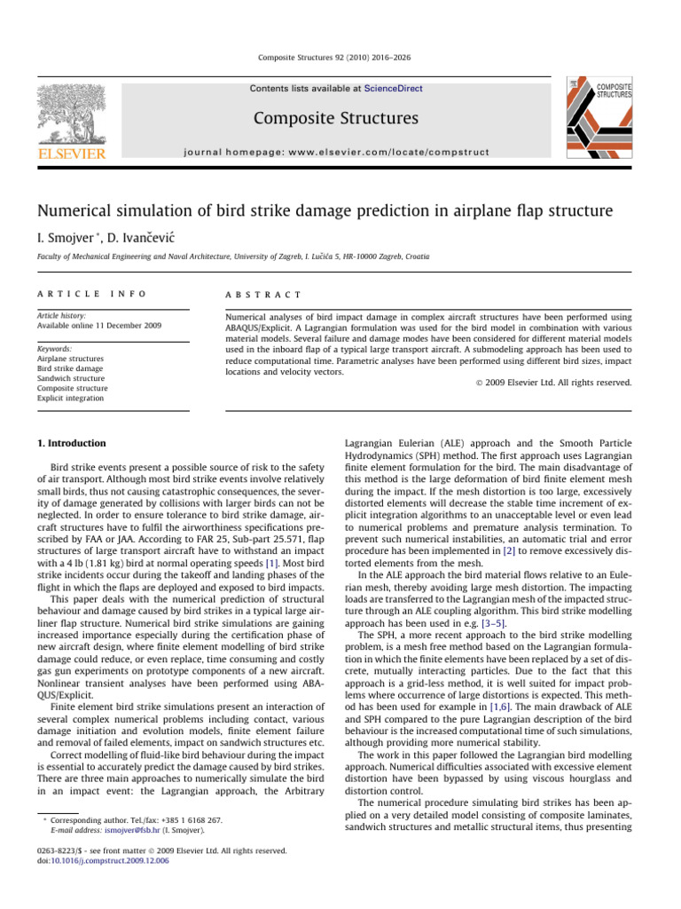 Numerical Simulation of Bird Strike Damage Prediction in Airplane Flap Structure | PDF | Stress ...