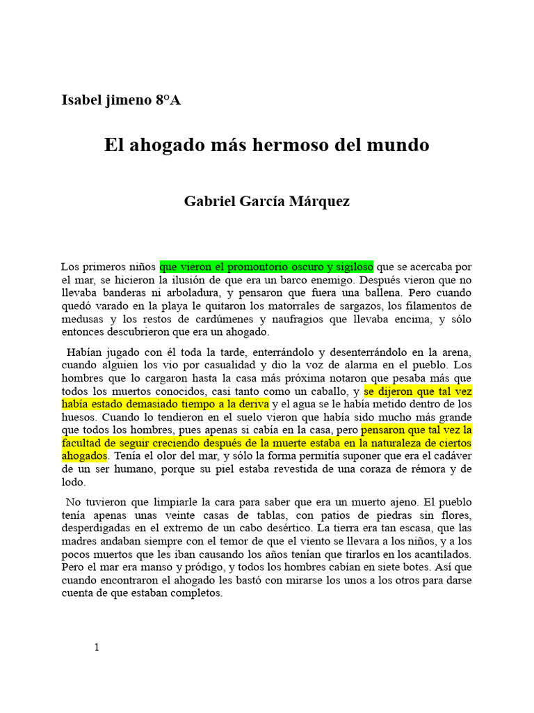 El Ahogado Más Hermoso Del Mundo-Gabriel García Márquez | PDF ...