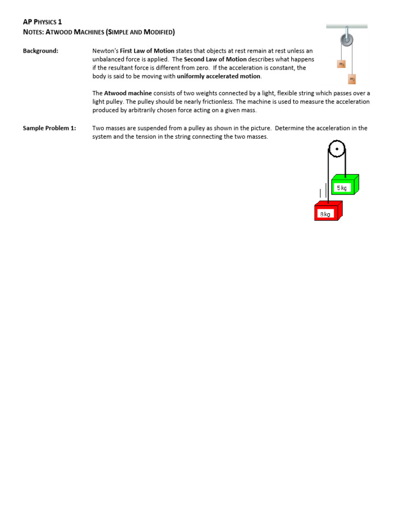 01 Notes Atwood Machines Simple and Modified | PDF | Teaching Methods ...