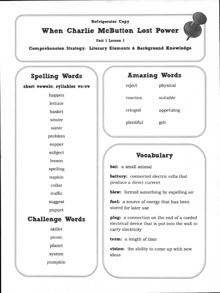 Unit 1 Lesson 1 When Charlie McButton Lost Power | PDF