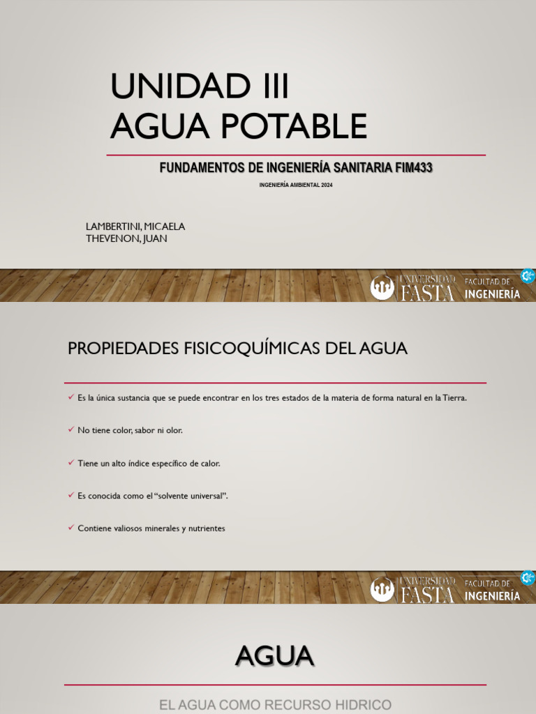 Unidad III Agua Potable ESTUDIANTES | PDF | Agua | Agua potable