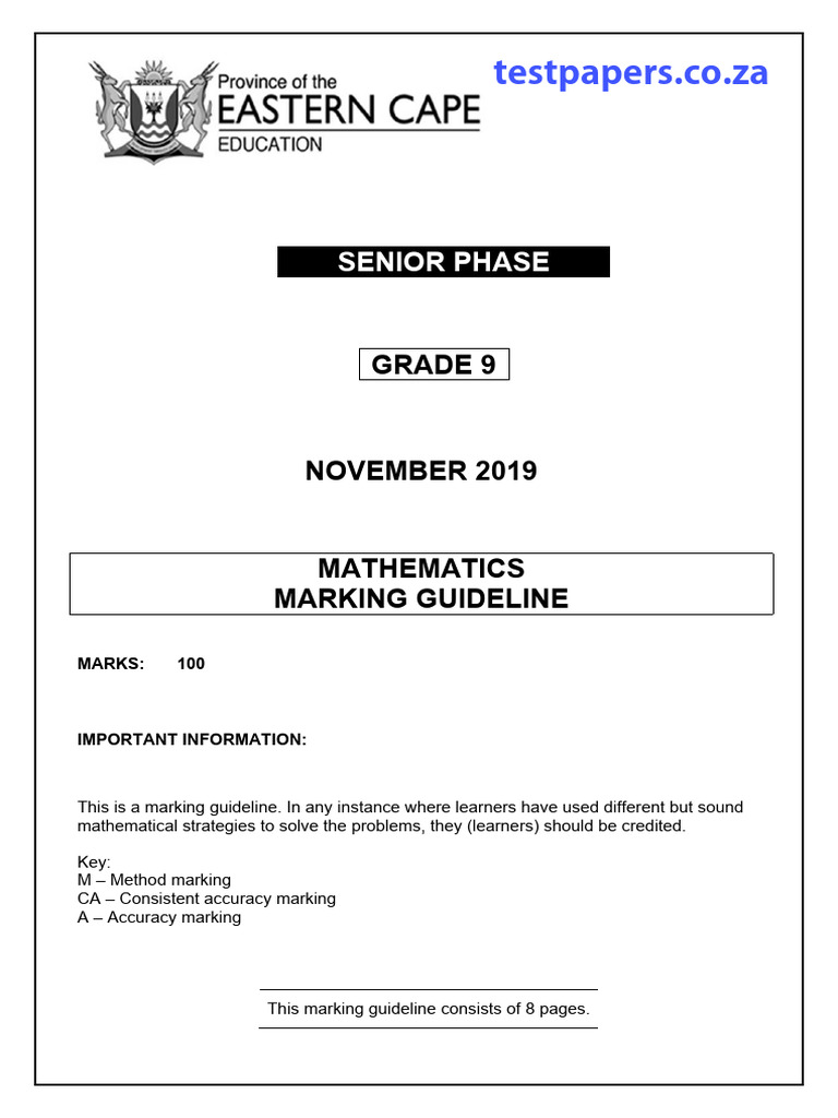2019 Grade 9 Maths Final Exam Ec Memo | PDF | Mathematics