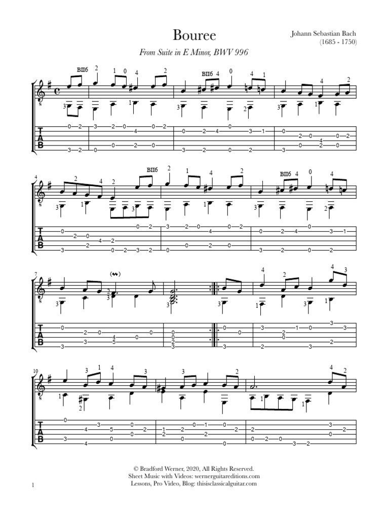 Bach's Bouree: Guitar Tab Guide | PDF | Choral Music | Johann Sebastian ...