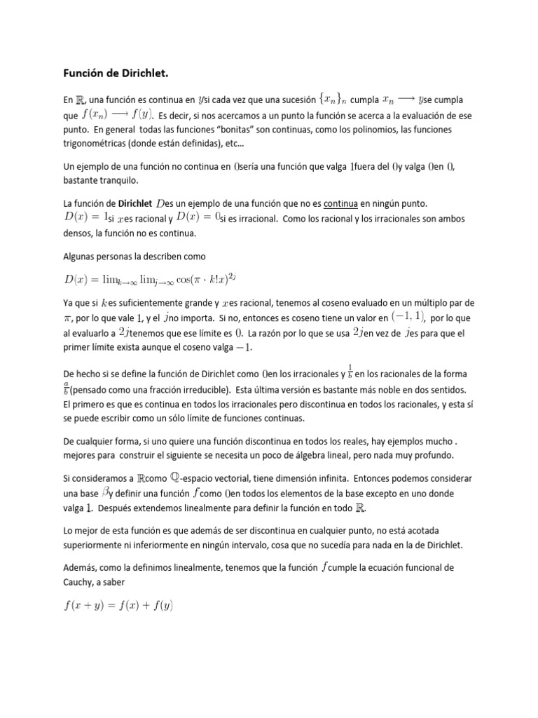 Funcion de Dirichlet | PDF | Función continua | Número racional