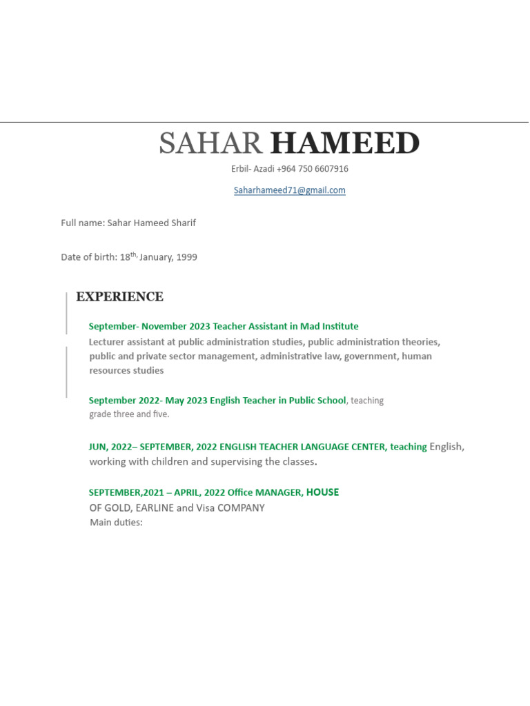 (CV) Sahar Hameed | PDF