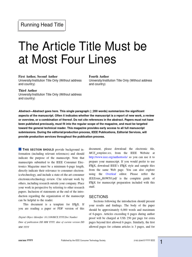 Ieee Consumer Electronics Magazine Template | PDF | Abstract (Summary) | Comma
