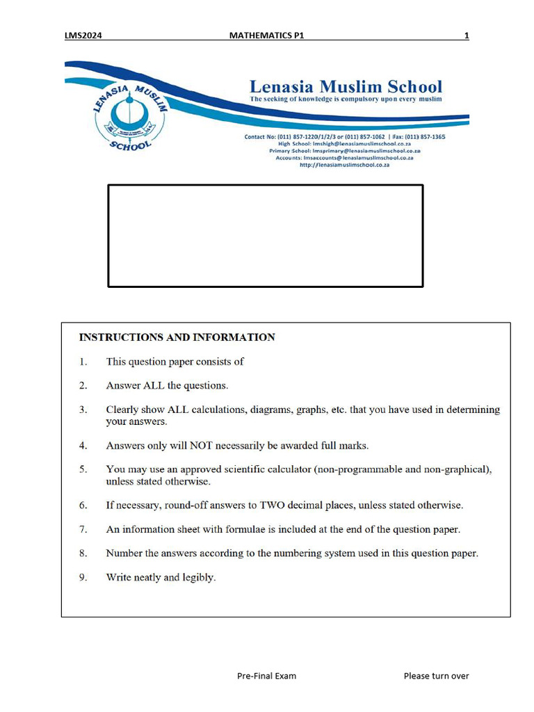 Grade 12 Pre-Final Math Exam 2024 | PDF | Tangent | Interest