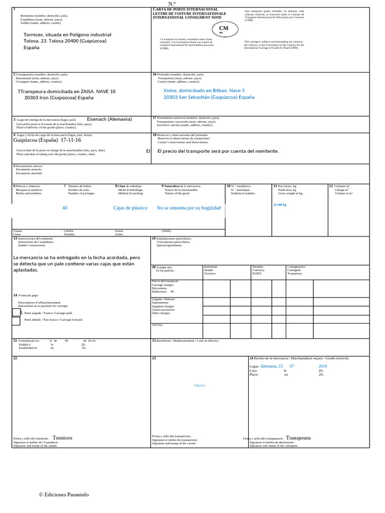Modelo Editable de CMR Internacional | PDF