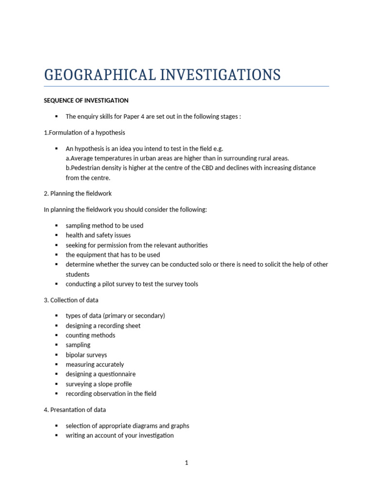 Geographical Investigation Guidelines | PDF | Sampling (Statistics) | Chart