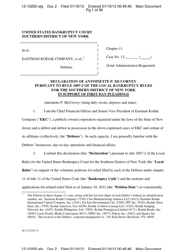 Kodak Bankruptcy Affidavit | Download Free PDF | Chapter 11 | Bankruptcy