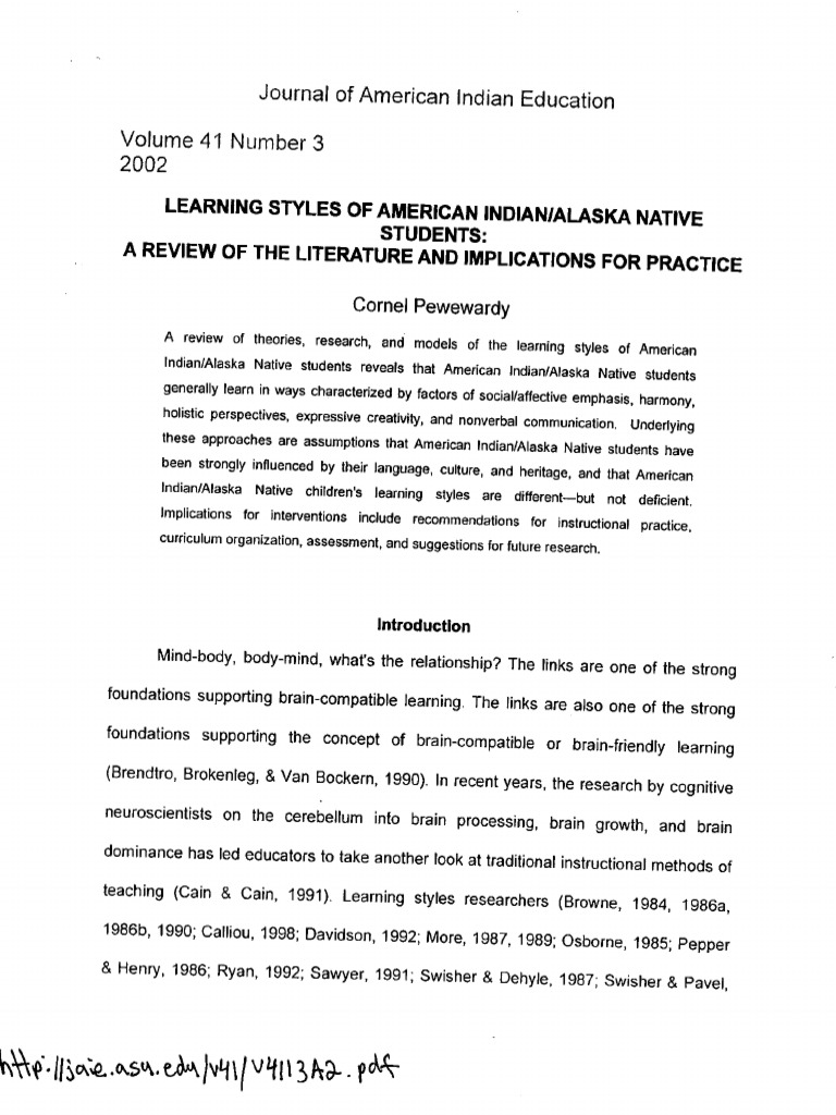 Learning Styles of American Indianalaska Native Students A Review of ...